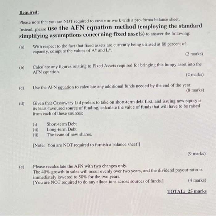 Solved 2. AFN Equation Due to a change in demand for its | Chegg.com