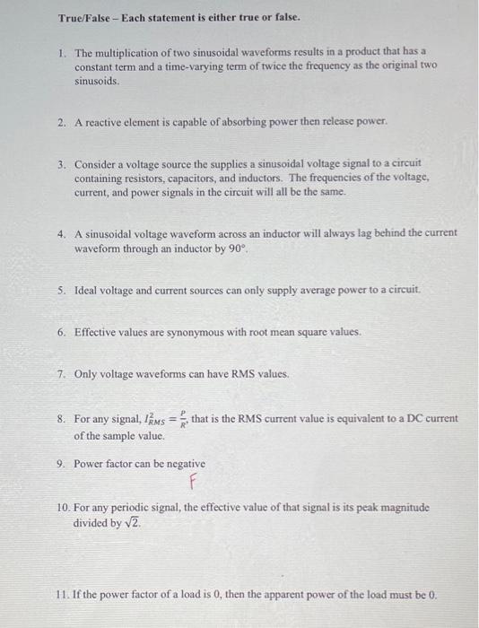 Solved True/False-Each statement is either true or false. 1. | Chegg.com