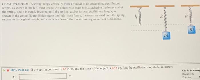 Solved (13%) Problem 3: A spring hangs vertically from a | Chegg.com