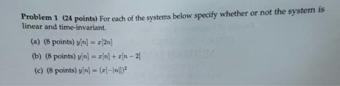 Solved Problem 1 (24 points) For each of the systems below | Chegg.com