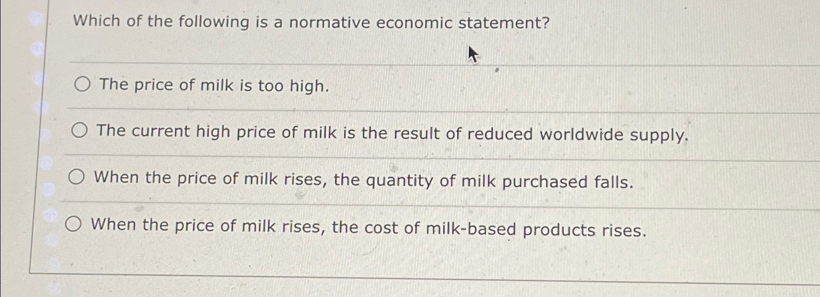 Solved Which of the following is a normative economic | Chegg.com