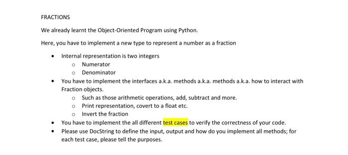 Solved FRACTIONS We already learnt the Object-Oriented | Chegg.com