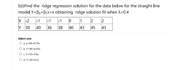 Solved b)i)Find the ridge regression solution for the data | Chegg.com