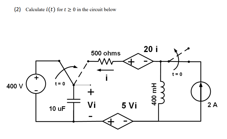 Solved (2) ﻿Calculate i(t) ﻿for t≥0 ﻿in the circuit | Chegg.com