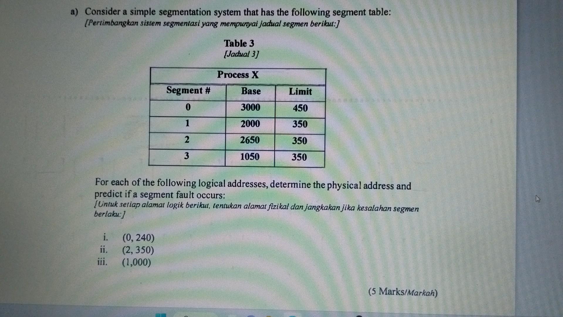 Solved A Consider A Simple Segmentation System That Has The