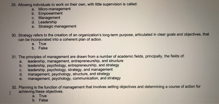 Solved 29. Allowing individuals to work on their own, with | Chegg.com