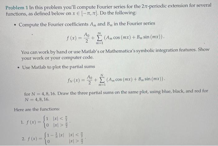 Solved Problem 1 In this problem you'll compute Fourier | Chegg.com