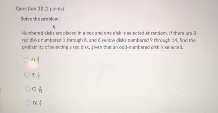 Solved Question 32 (2 points) Solve the problem Numbered | Chegg.com