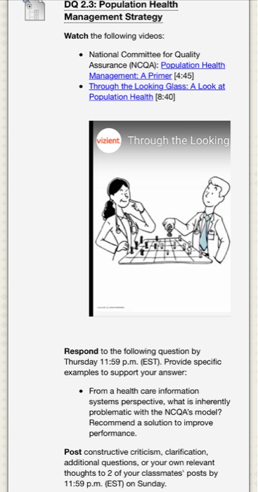 DQ 2.3: Population Health Management Strategy Watch | Chegg.com