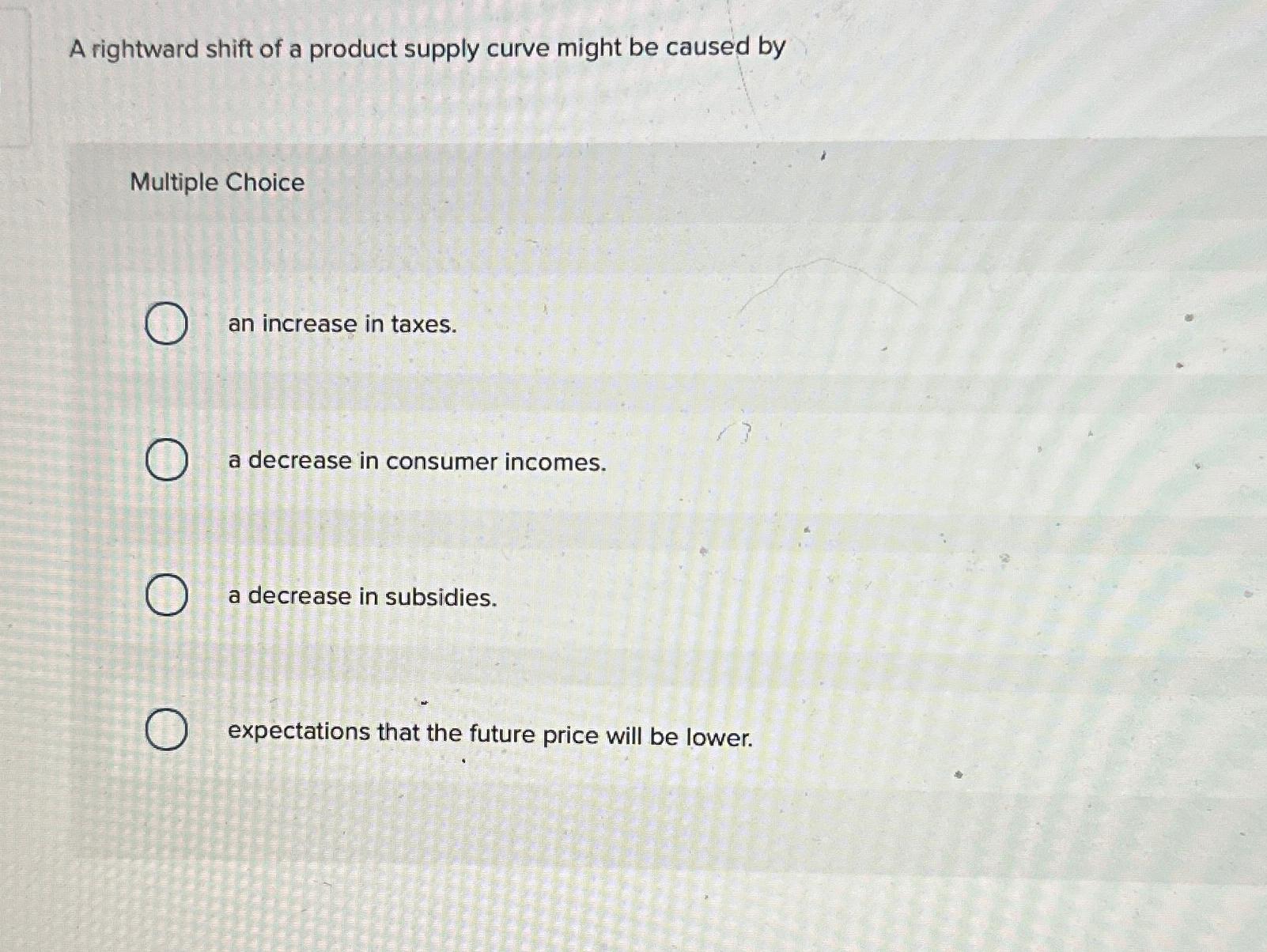 Solved A rightward shift of a product supply curve might be | Chegg.com