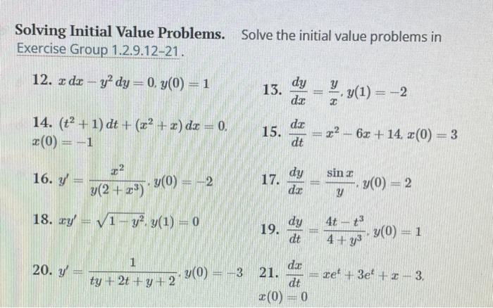 Solved Solving Initial Value Problems. Solve the initial | Chegg.com