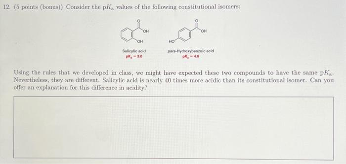 Solved 12. (5 points (bonus)) Consider the pKn values of the | Chegg.com