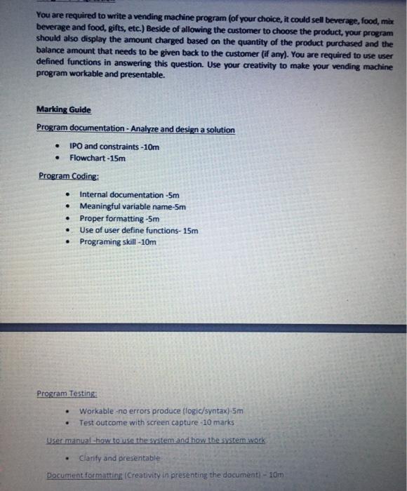 Solved You are required to write a vending machine program | Chegg.com