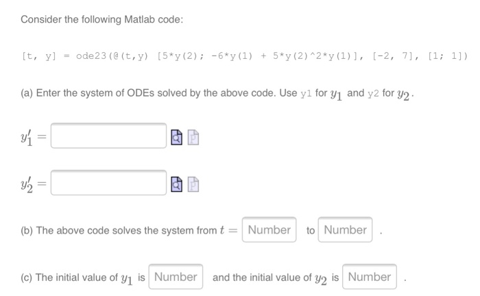 Solved Consider the following Matlab code: [t, y) = ode23 | Chegg.com