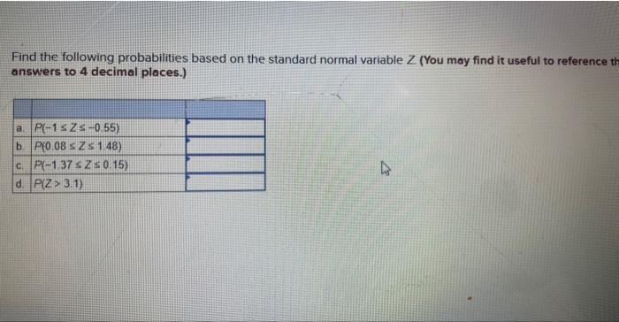 Solved Find the following probabilities based on the | Chegg.com