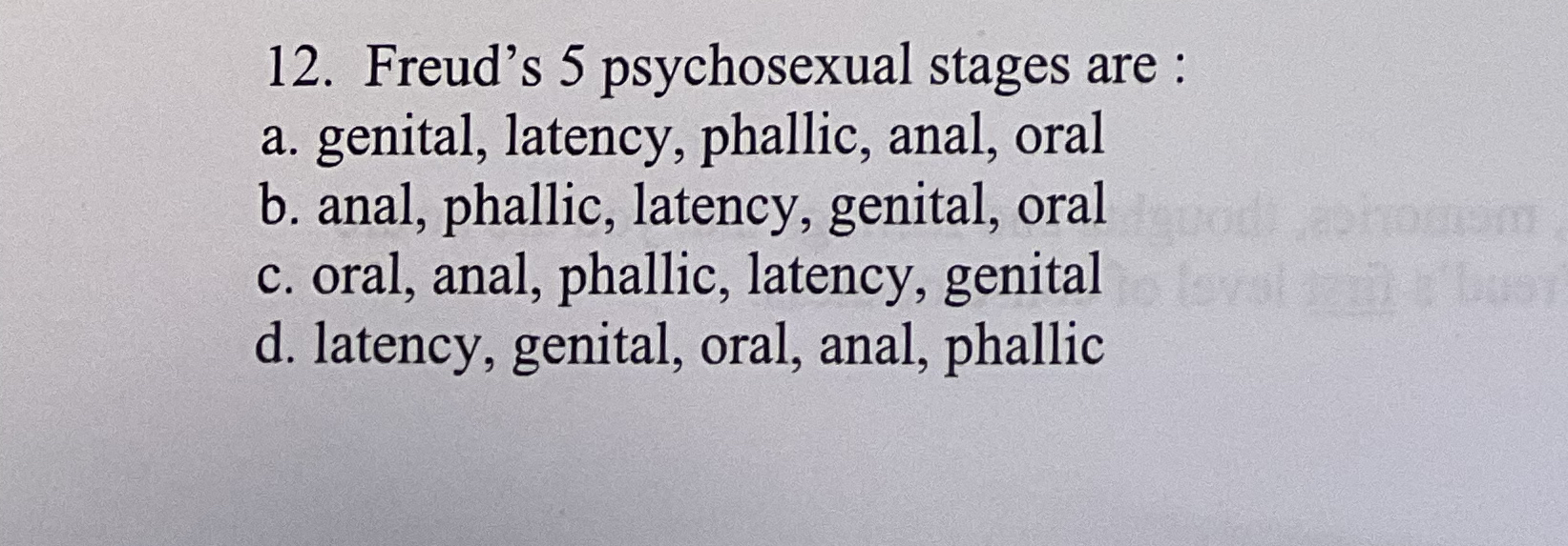 Solved Freud's 5 ﻿psychosexual stages are :a. ﻿genital, | Chegg.com