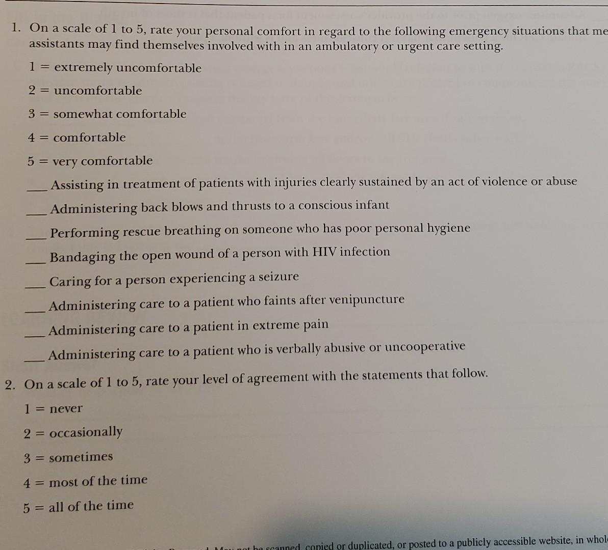 Solved 1. On a scale of 1 to 5, rate your personal comfort | Chegg.com