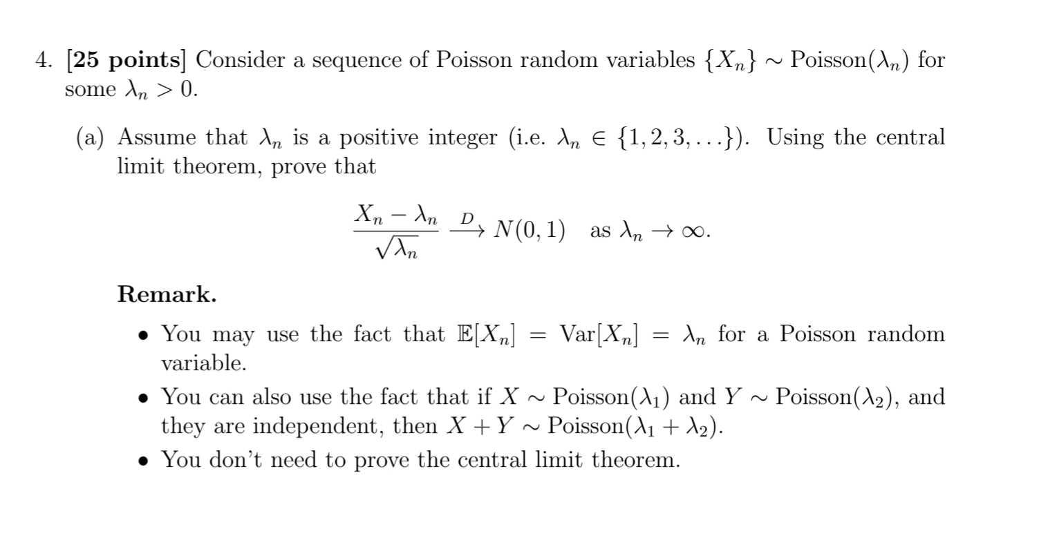 Solved [25 ﻿points] ﻿Consider a sequence of Poisson random | Chegg.com