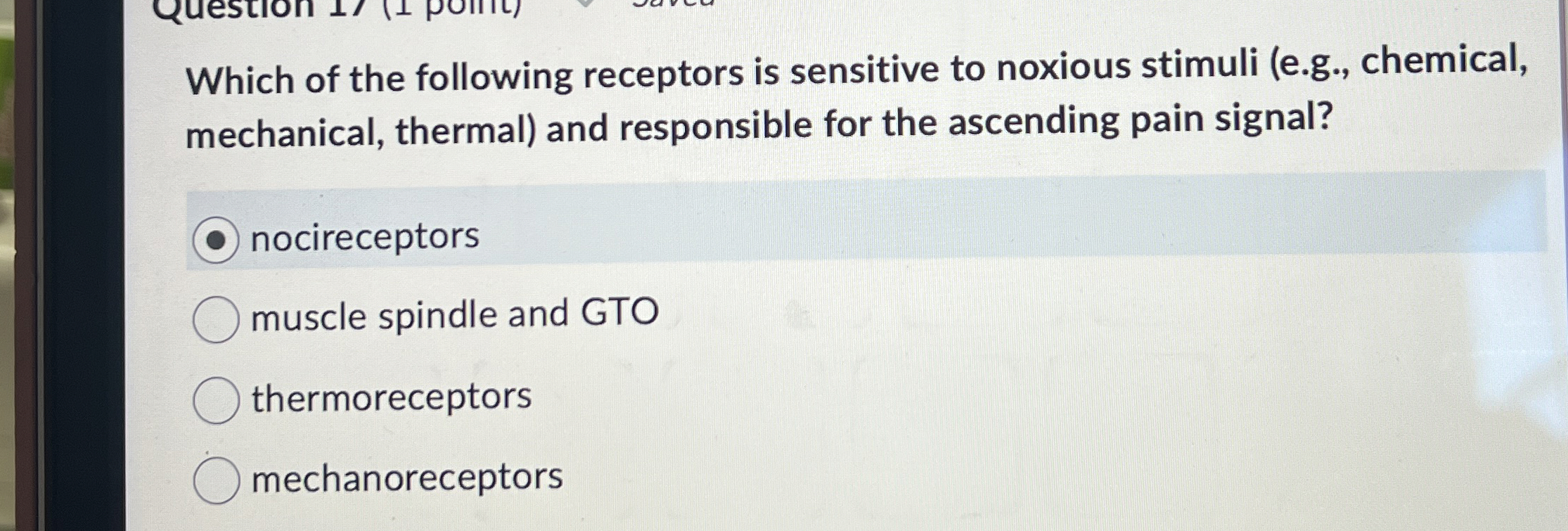 Solved Which of the following receptors is sensitive to | Chegg.com