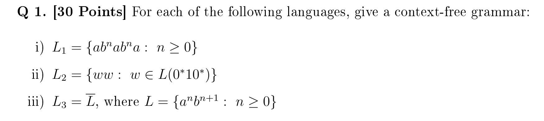 Solved following languages, give a context-free grammar:i) | Chegg.com