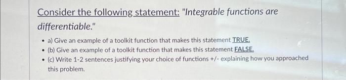 Solved Consider the following statement: "Integrable | Chegg.com