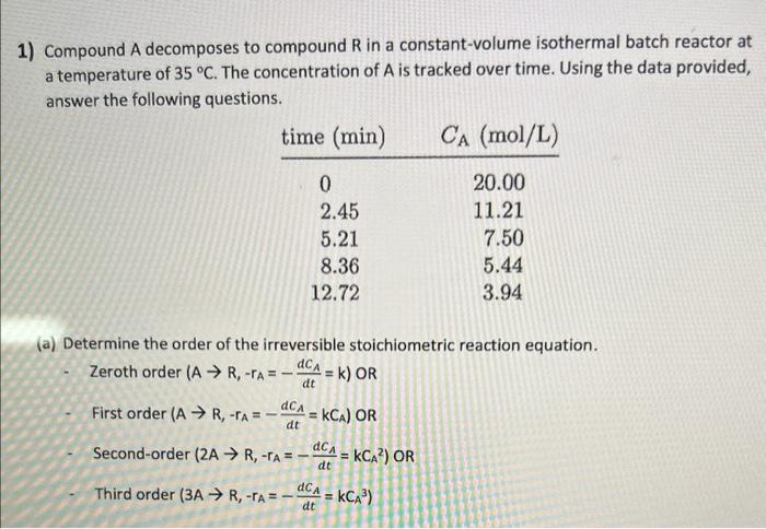 1) Compound A decomposes to compound R in a | Chegg.com