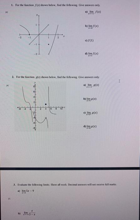 Solved 1. For the function () shown below, find the | Chegg.com