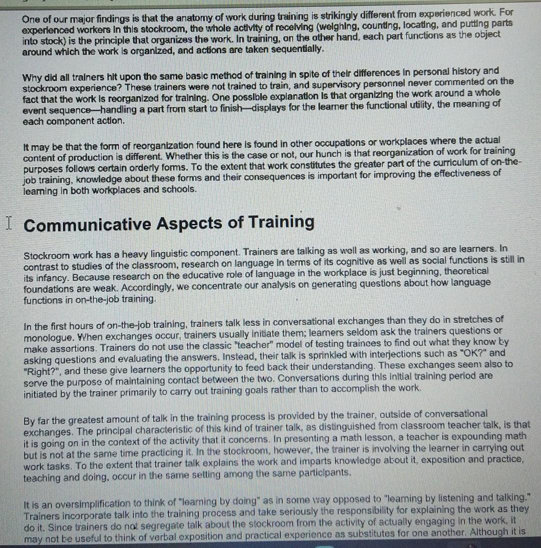Solved On-the-Job Training This case study of on-the-job | Chegg.com