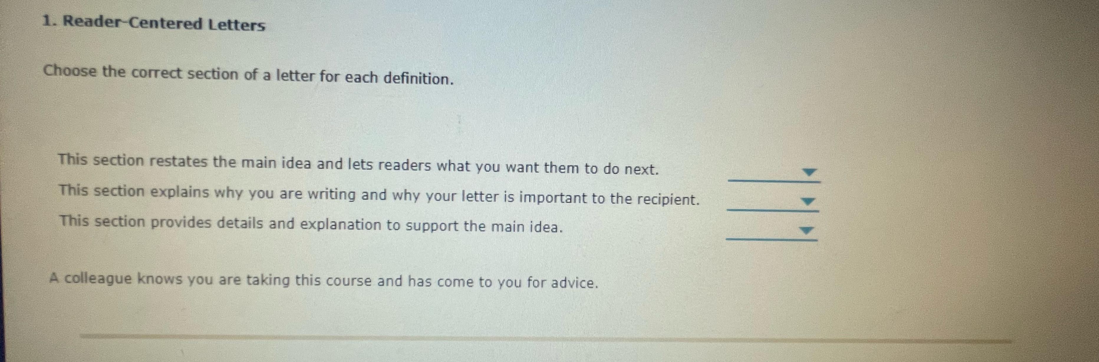 Solved Reader-Centered LettersChoose the correct section of | Chegg.com