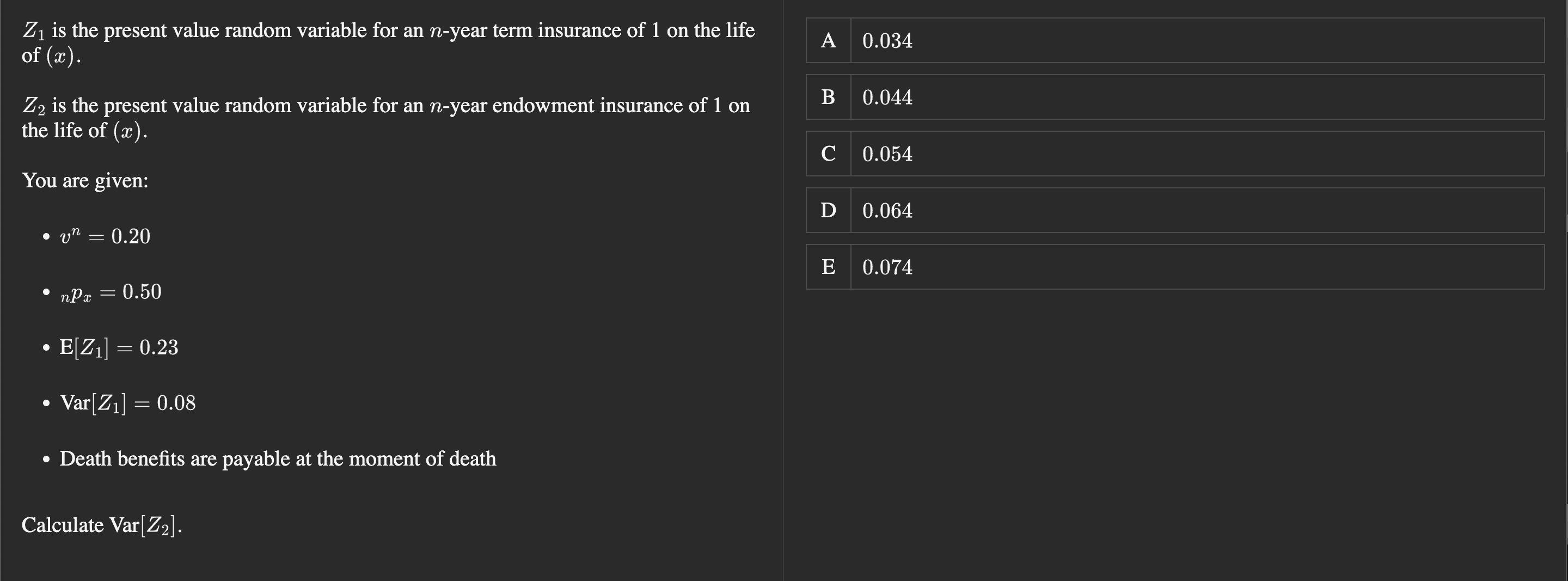 Solved Z1 is ﻿the present value random variable for | Chegg.com
