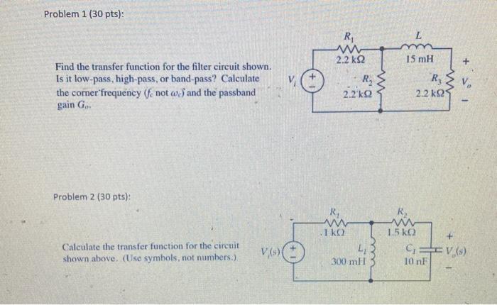 Solved Find the transfer function for the filter circuit | Chegg.com