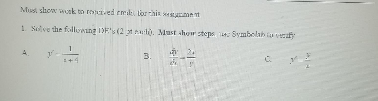 Solved Must show work to received credit for this | Chegg.com