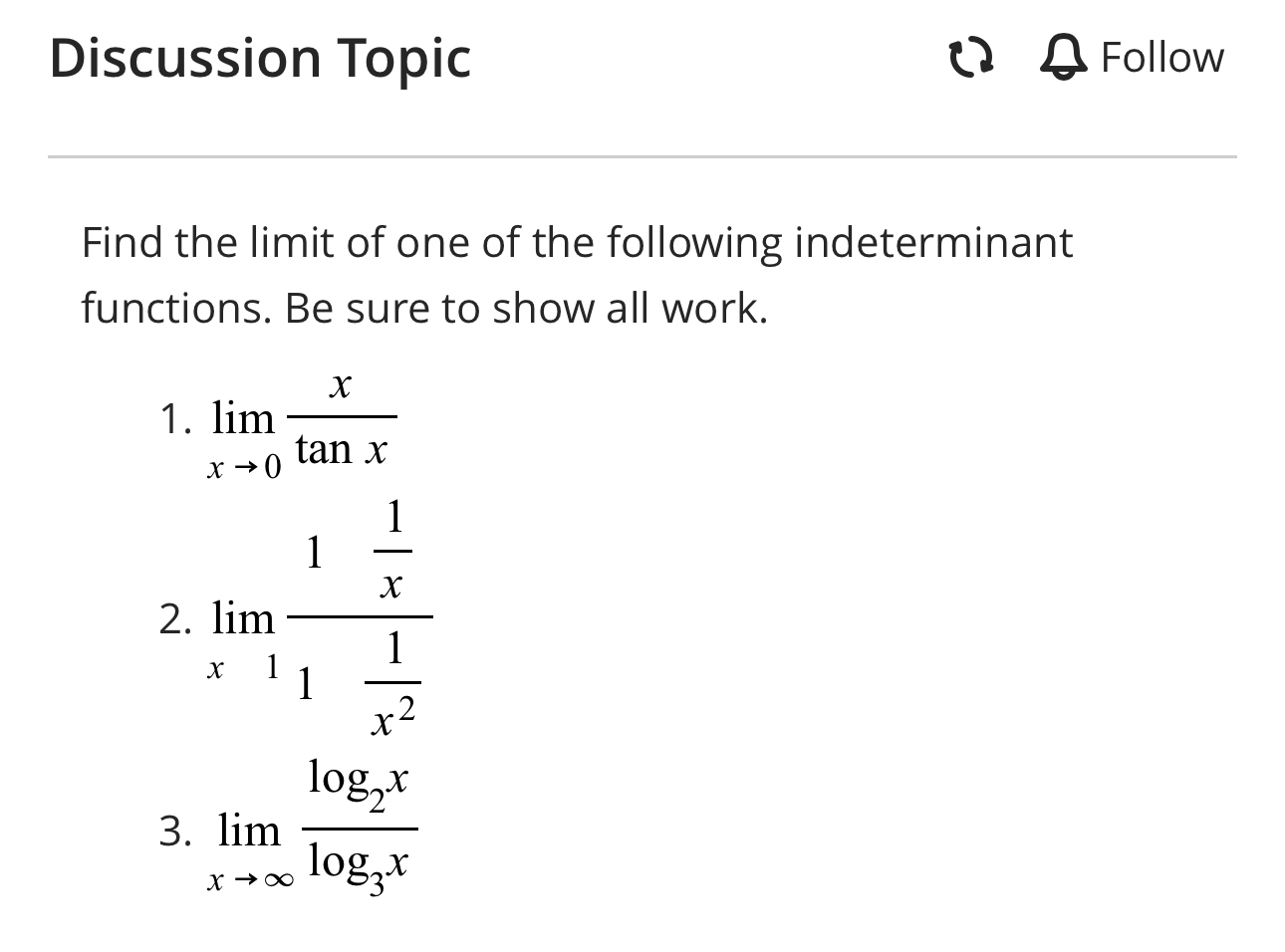 Solved Find the limit of ﻿the following indeterminant | Chegg.com