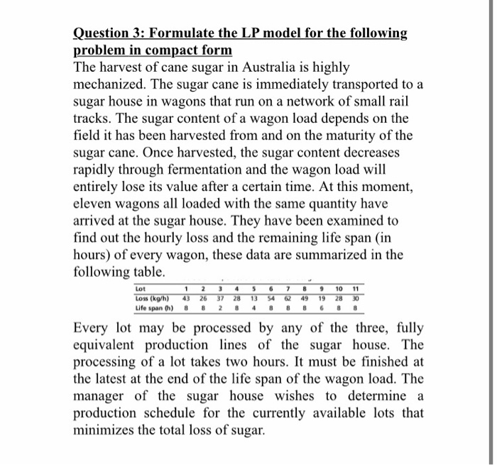 Solved Question 3 Formulate The Lp Model For The Following