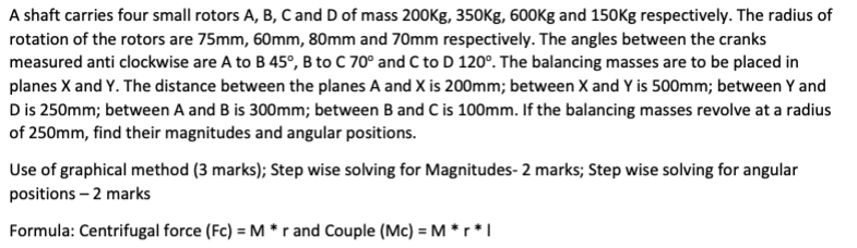 Solved A shaft carries four small rotors A, ﻿B, ﻿C and D of | Chegg.com
