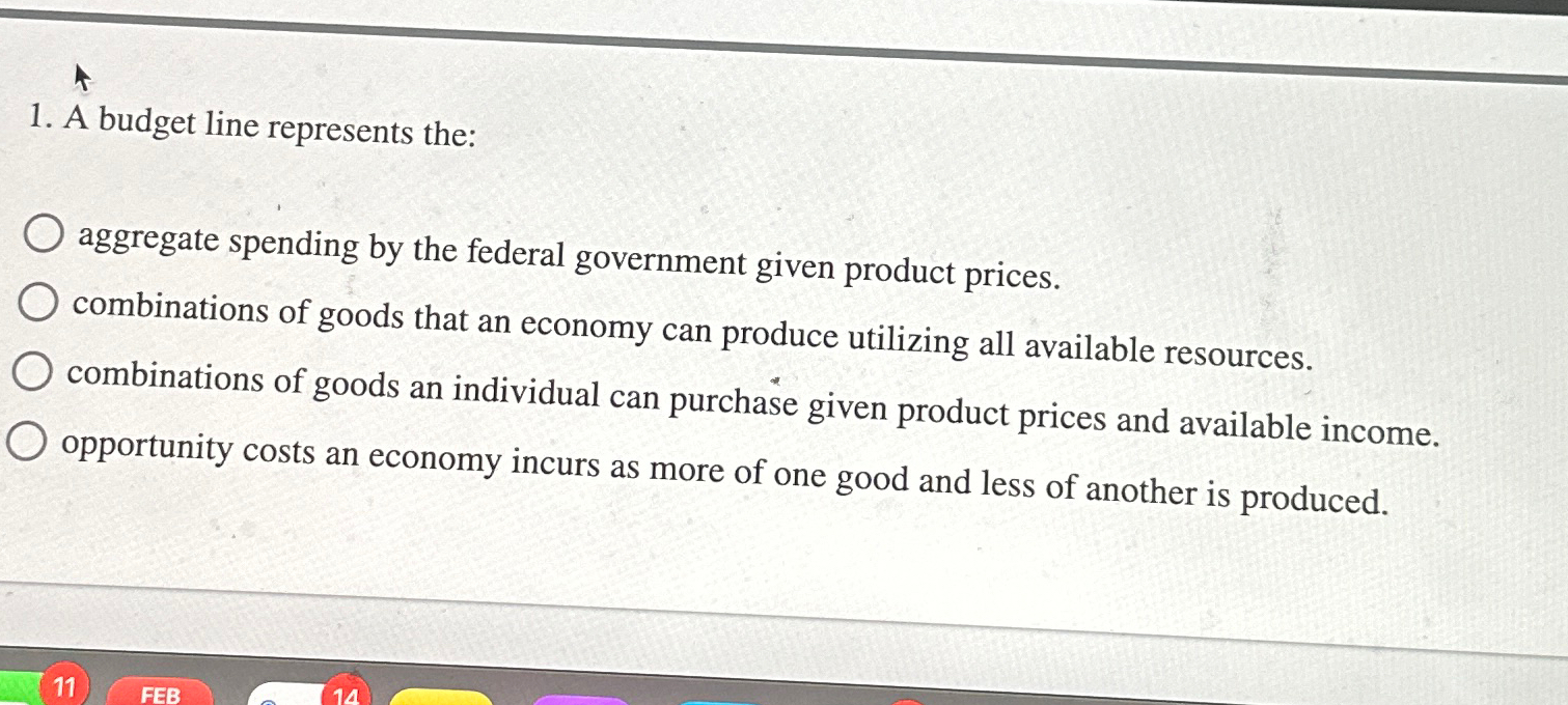 Solved A budget line represents the:aggregate spending by | Chegg.com