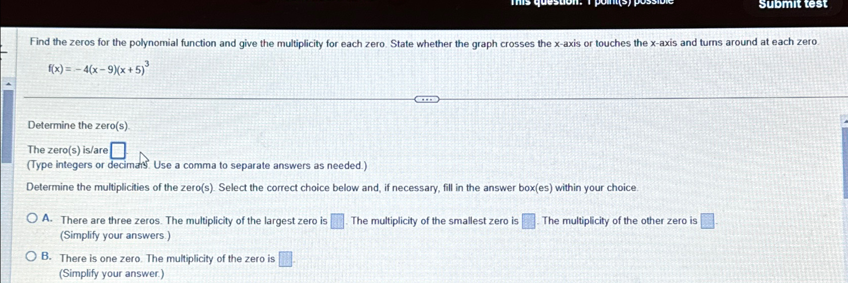 Solved Find the zeros for the polynomial function and give | Chegg.com