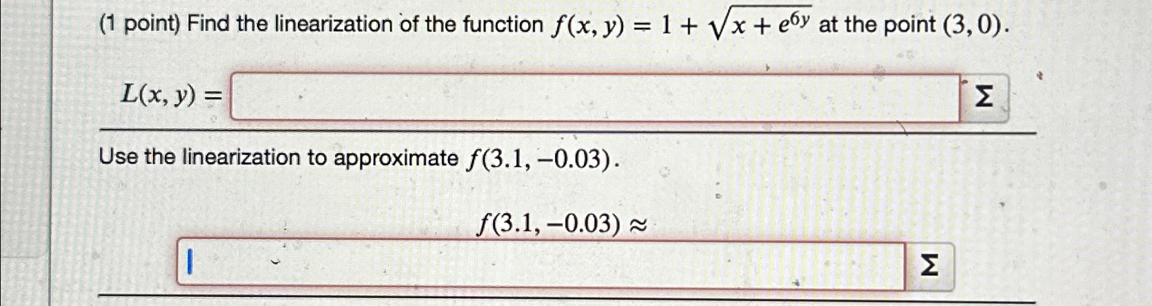 Solved 1 ﻿point ﻿find The Linearization Of The Function