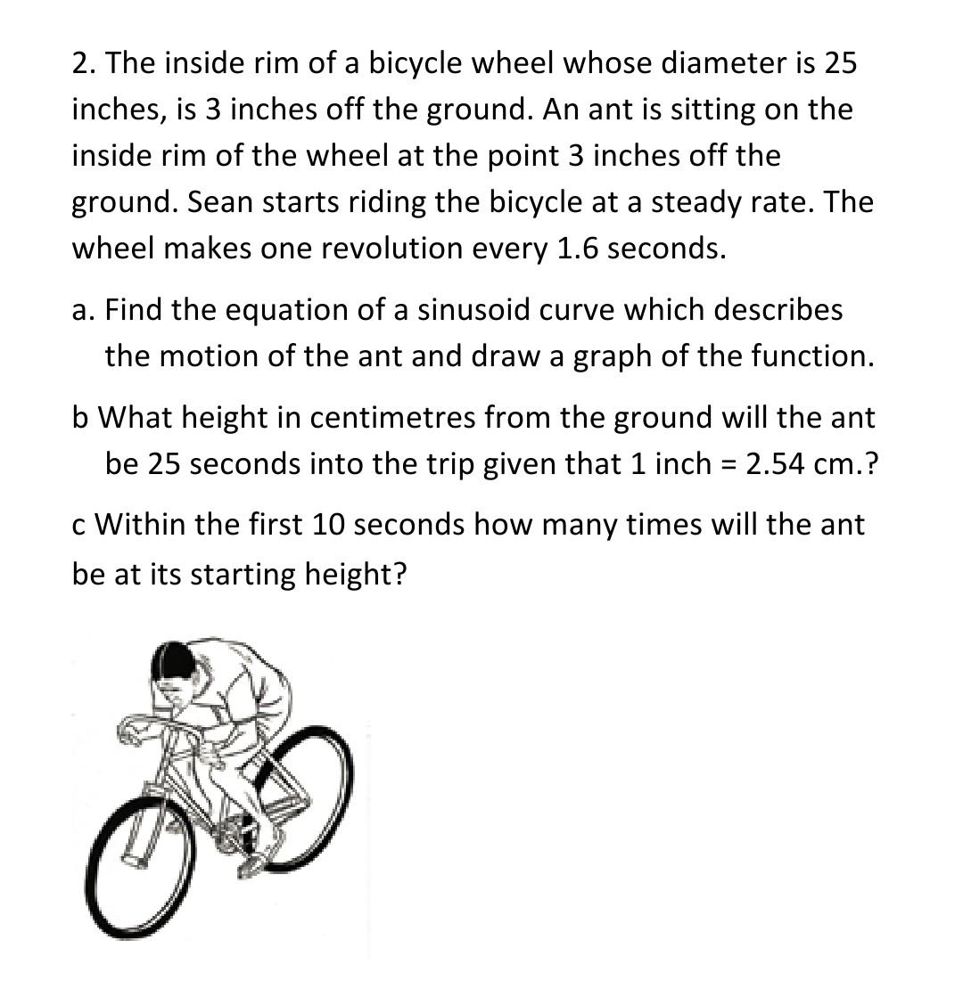 Solved 2. The inside rim of a bicycle wheel whose diameter | Chegg.com