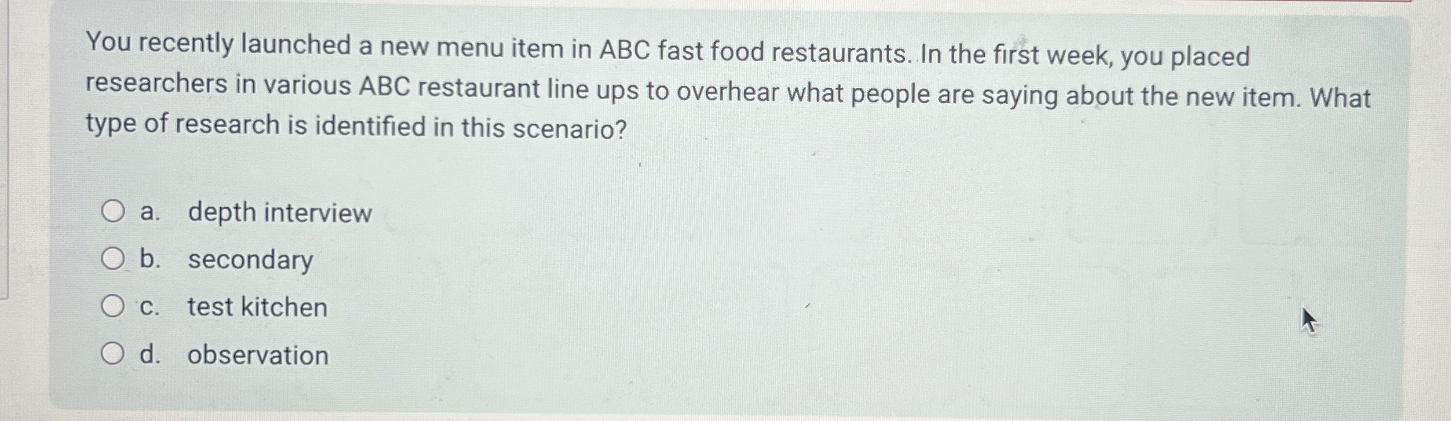 Solved You recently launched a new menu item in ABC fast | Chegg.com