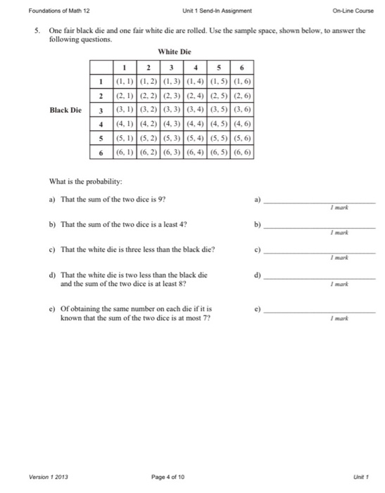 Solved Foundations of Math 12 Unit 1 Send-In Assignment | Chegg.com