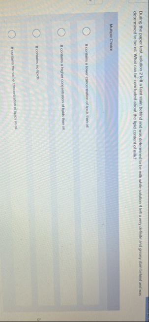 Solved During the paper test, solution 2 ﻿left a faint stain | Chegg.com