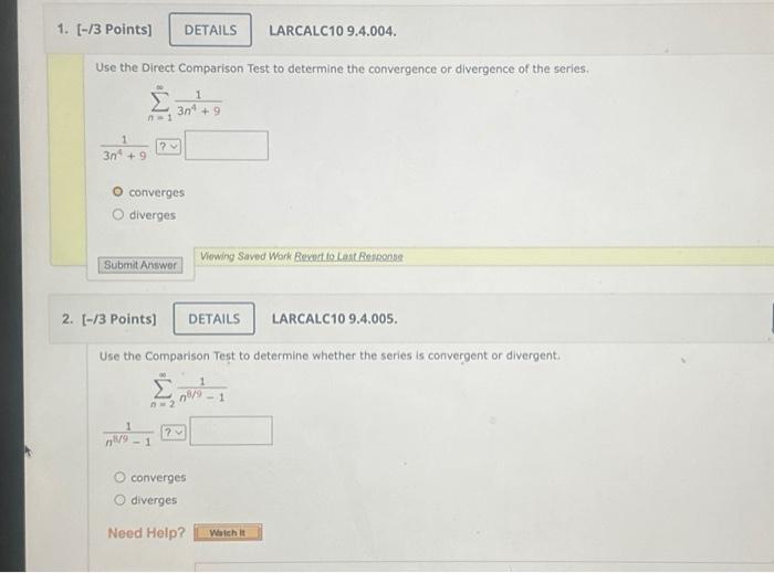 Solved Use the Direct Comparison Test to determine the | Chegg.com