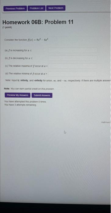 Solved Homework 06B: Problem 11 (1 point) Consiber the | Chegg.com