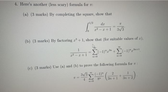 Solved 4. Here's another (less scary) formula for : (a) (3 | Chegg.com