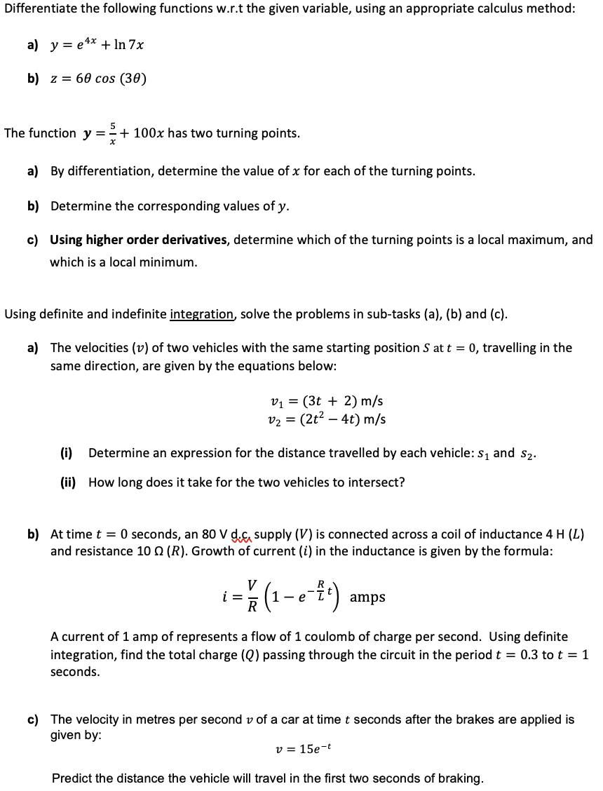 Solved Differentiate the following functions w.r.t the given | Chegg.com