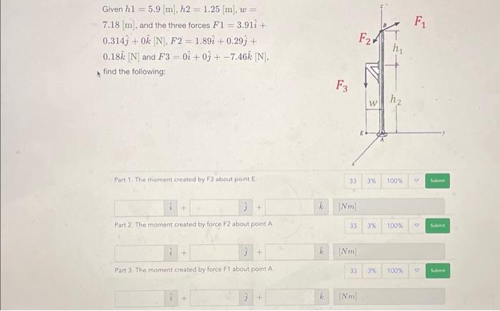 Solved Given h1 = 5.9 [m], h2 = 1.25 [m], w = 7.18 [m], and | Chegg.com