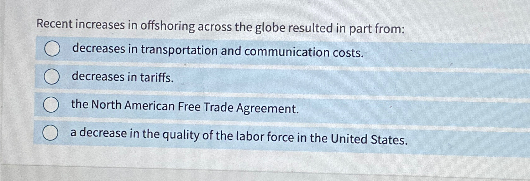 Solved Recent increases in offshoring across the globe | Chegg.com