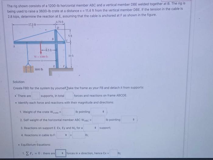 Solved The rig shown consists of a 1200 -lb horizontal | Chegg.com