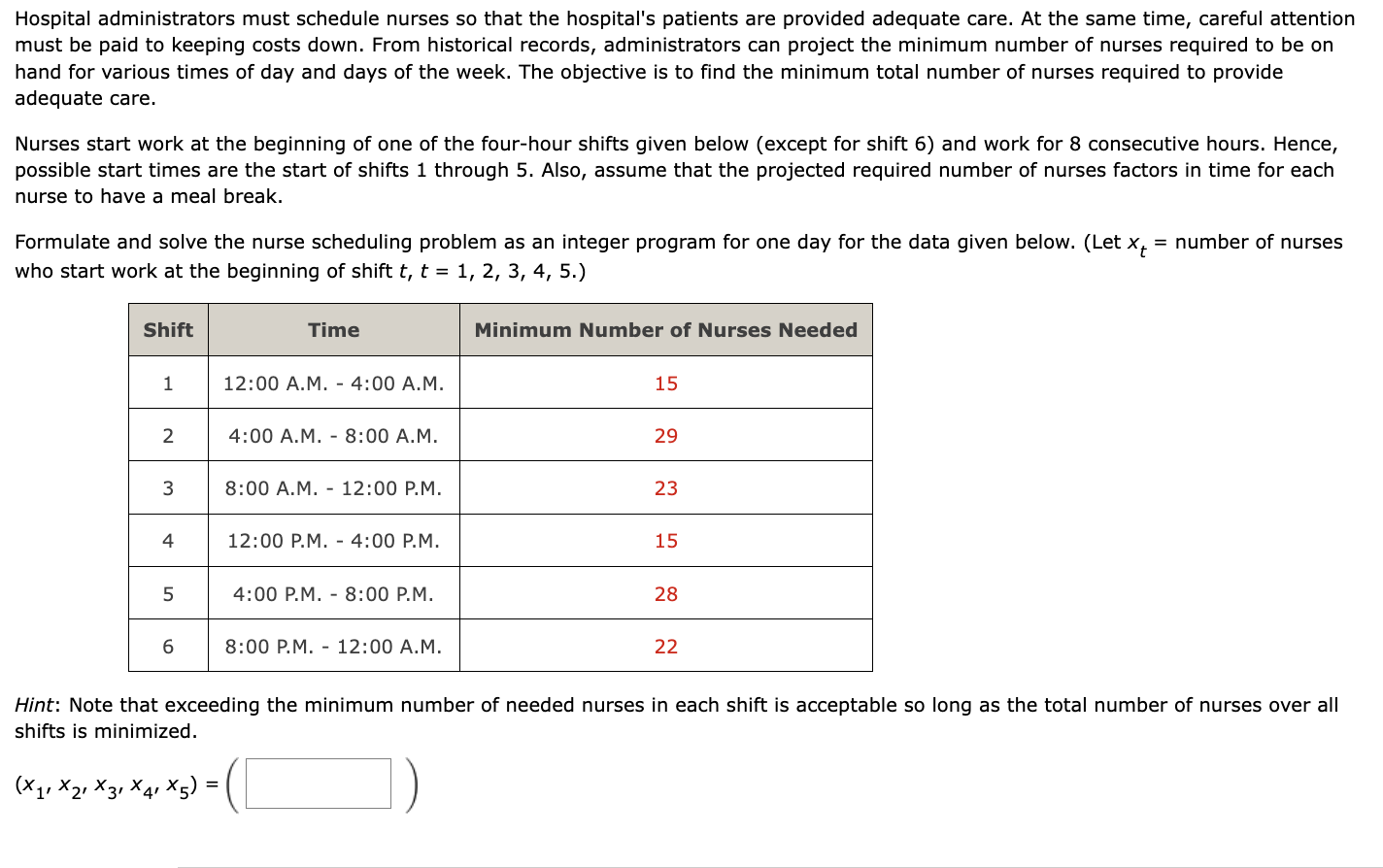 Solved Hospital administrators must schedule nurses so that | Chegg.com